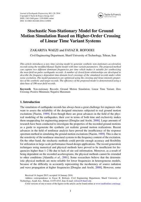 Pdf Stochastic Non Stationary Model For Ground Motion Simulation
