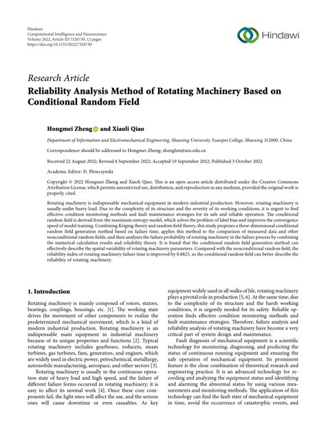 PDF Reliability Analysis Method Of Rotating Machinery Based On