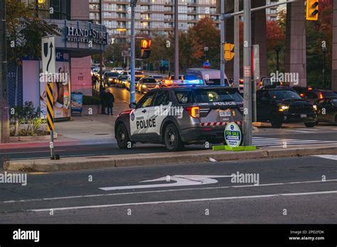 Marked Toronto Police Ford Explorer Blocking The Road With Emergency