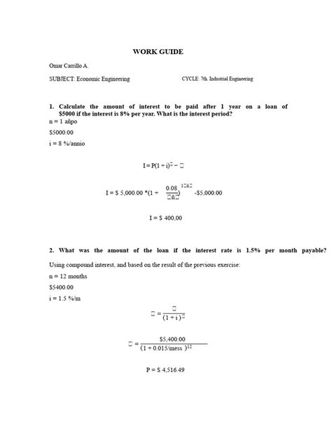 Guide To Economic Engineering Exercises Pdf Interest Compound