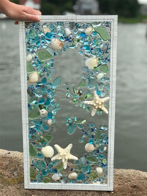 Beach Glass Coastal Window 21x 11 Mixed Media Sea Glass Mosaic Glass Art Etsy Sea Glass