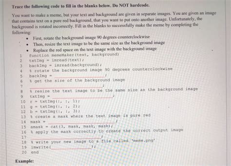 Solved Trace The Following Code To Fill In The Blanks Below