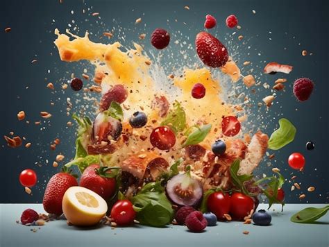 Premium Ai Image Exploding Food Illustration