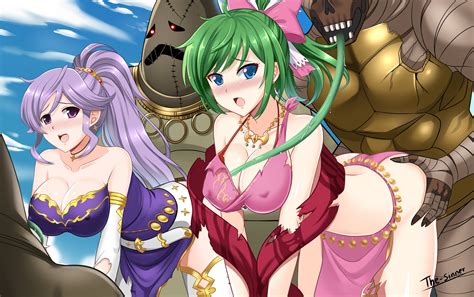 Rule 34 2girls 2monsters Ambiguous Penetration Bent Over Blue Eyes