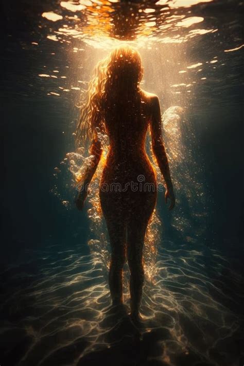 Back View Of A Girl In A Dress Under Water Generative Ai Stock