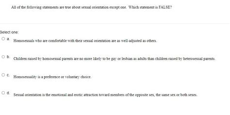Solved All Of The Following Statements Are True About Sexual Chegg Com