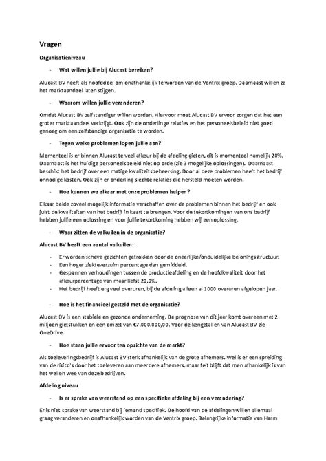 Vragen Voor Alucast Bv Fdsd Vragen Organisatieniveau Wat Willen Jullie Bij Alucast