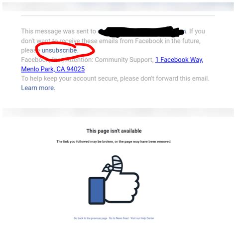 The Link To Unsubscribe To Facebook Emails If Broken Wtf R