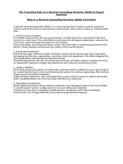 Why Is A Neutral Grounding Resistor Ngr Essential Pdf