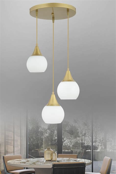 Sante 3 lü Eskitme Beyaz Camlı Modern Sarkıt Avize Salon Mutfak Oda Hol
