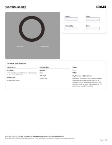 Rab Lighting Sm Trim R Brs Surface Flush Mount Spec Sheet Manualzz