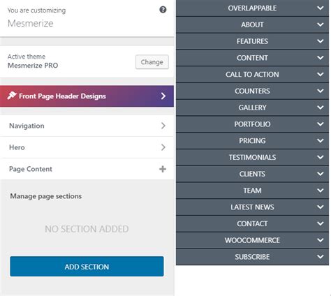 Browse The Categories List In The Customizer In Mesmerize Theme