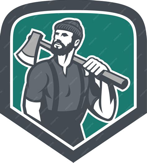 Premium Vector Lumberjack Holding Axe Shield Retro