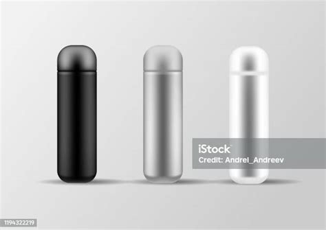 逼真的3d黑色白色和銀色空光澤金屬真空熱滾筒燒瓶圖示設置特寫設計範本的包裝模型圖形向量圖形及更多一個人圖片 一個人 不銹鋼 乾淨