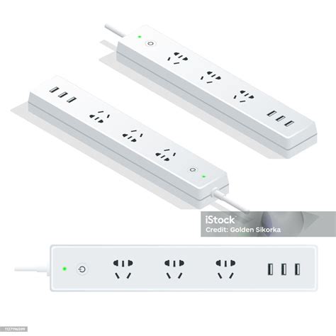 Kabel Ekstensi Listrik Isometrik Terisolasi Pada Latar Belakang Putih