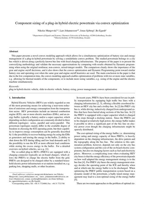 PDF Component Sizing Of A Plug In Hybrid Electric Powertrain Publications Lib Chalmers Se