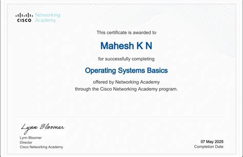 Cisco Certification Operatingsystems Linuxbasics Techskills… Mahesh K N