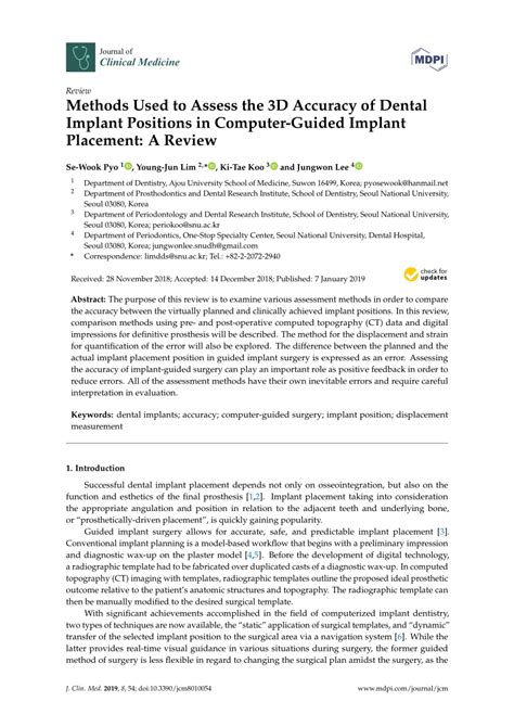 Pdf Methods Used To Assess The 3d Accuracy Of Dental Implant Positions In Computer Guided