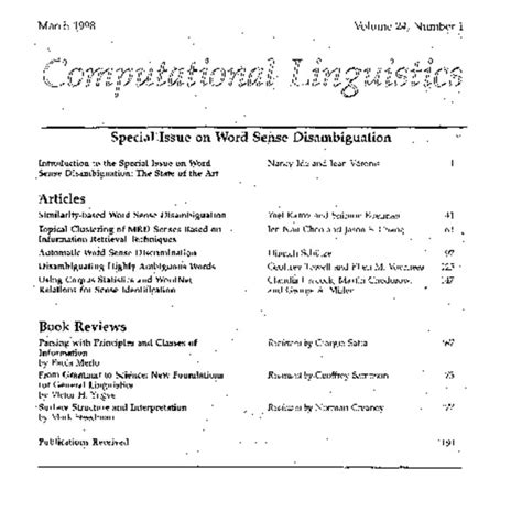 Computational Linguistics Volume 24 Number 1 March 1998 Special Issue On Word Sense