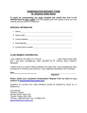 Fillable Online COMPENSATION REQUEST FORM Dr Solomon Class Action Fax Email Print PdfFiller