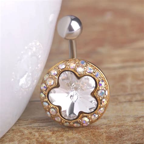 Gold Rhinestone Brand Flower Punk Sex Jewelry Body Piercings Navel Ring