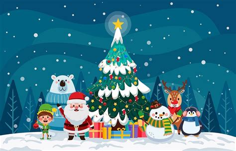 Christmas Theme With Santa Claus And His Helpers 1555337 Vector Art At