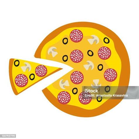 Pizza Dengan Pemandangan Atas Yang Digambar Dengan Jamur Pepperoni Dan