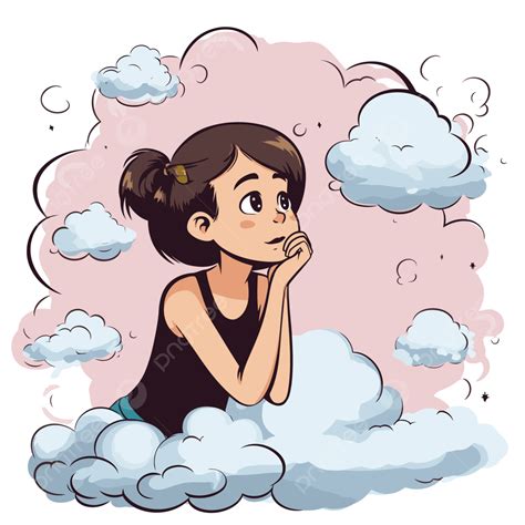Girl Thinking Clipart Girl Is Sitting On Clouds Thinking Wif Cartoon