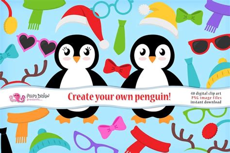 Create Your Own Penguin Clipart 40 Digital Png Images Diy Penguin Kit