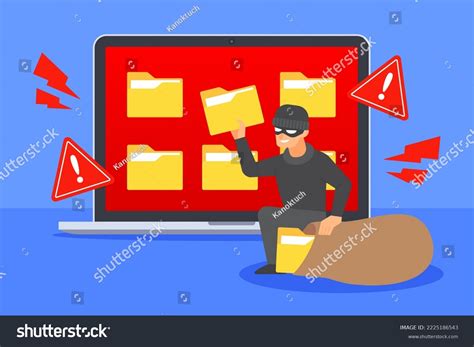 Hacker Stealing Document Folder Icon Laptop Stock Vector Royalty Free