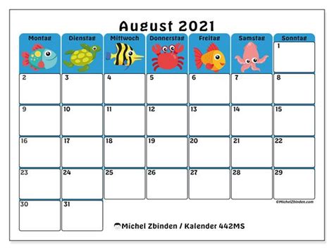 Kalender 442MS August 2021 Zum Ausdrucken Michel Zbinden DE Print