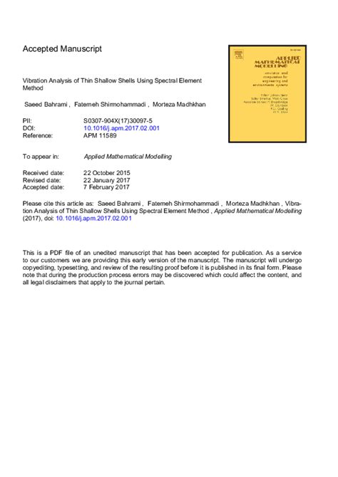 Pdf Vibration Analysis Of Thin Shallow Shells Using Spectral Element