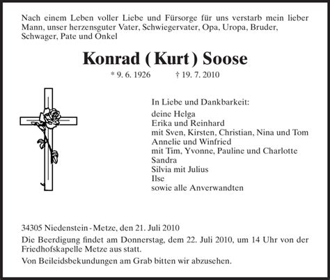 Traueranzeigen Von Konrad Soose Trauer HNA De