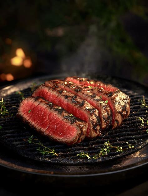 Perfectly Grilled Medium Rare Steak On Grill Stock Illustration