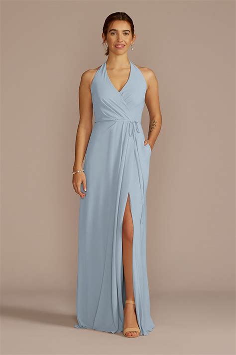Chiffon Halter Faux Wrap A Line Bridesmaid Dress Davids Bridal