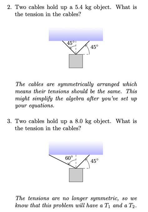 Solved Two Cables Hold Up A Kg Object What Is The Chegg