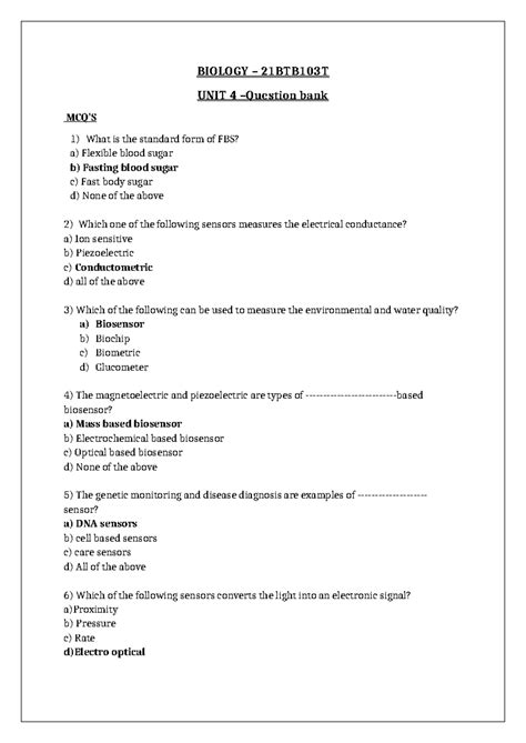 Unit 4 Biology Question Bank Of Unit 4 Biology 21btb103t Unit 4