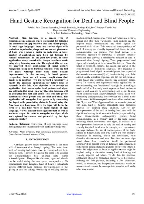 Pdf Hand Gesture Recognition For Deaf And Blind People