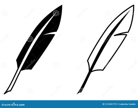 Simple Writing Feather Icon Black And White Version Stock Vector