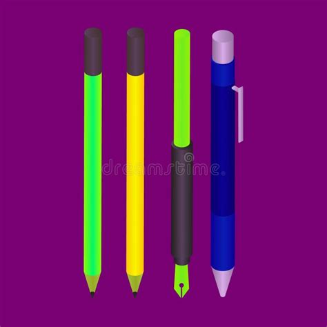 Four Type Pen 3d Illustration On Purple Stock Illustration