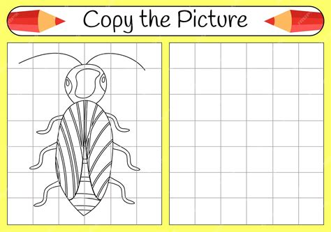 비틀을 그리는 방법 단계별 그리드 학습 무승부 그리기 튜토리얼 아이들을 위한 수업 책 색칠 페이지 어린이 교육 미술 페이지 벡터 그림 프리미엄 벡터