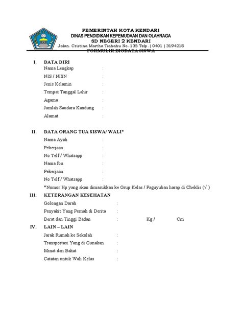 Formulir Data Diri Siswa Pdf