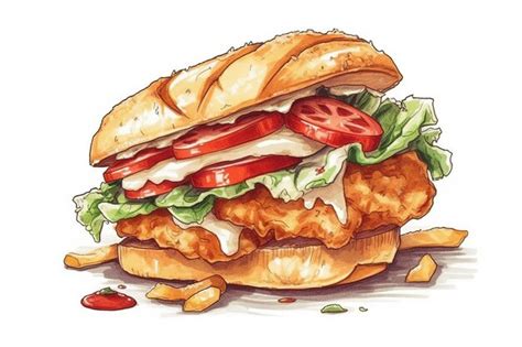 Sándwich En Estilo Acuarela Ilustración Fondo Vector Diseño Comida