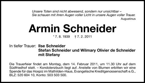 Traueranzeigen Von Armin Schneider Trauernnde