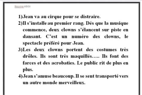 قسم السنة الرابعة ابتدائي Français productions ecrite le cirque pour 4