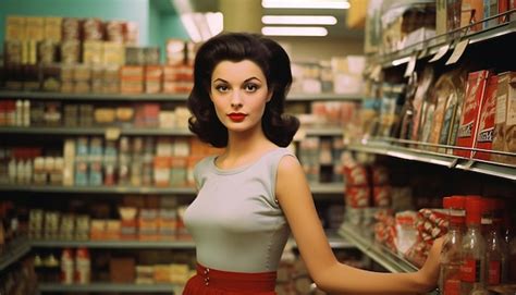 Premium Photo Woman In Grocery Store Vintage Design Retro Girl With