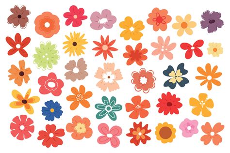 Hand Drawing Cartoon Flower Sticker Set 11373300 Vector Art At Vecteezy