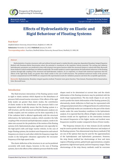 Pdf Effects Of Hydroelasticity On Elastic And Rigid Behaviour Of Floating Systems