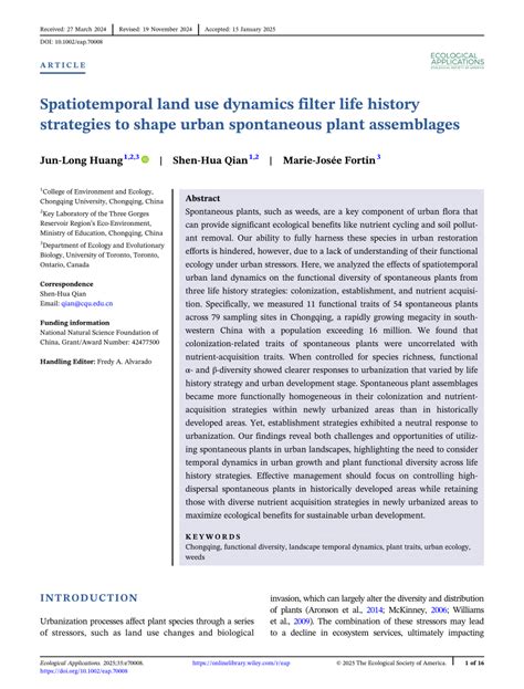 Spatiotemporal Land Use Dynamics Filter Life History Strategies To Shape Urban Spontaneous Plant