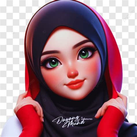 문화적 다양성 겸손을 상징하는 히잡과 빨간색 스카프를 착용한 만화 소녀 히잡과 빨간 스카프를 두른 만화 소녀 문화적 다양성과 겸손함을 대표하는 만화 Png 일러스트 및